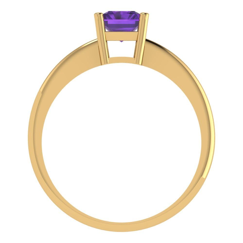 Clara Pucci 1.0 ct Radiant Cut Solitaire Natural Amethyst gemstone Bridal Designer Anniversary Engagement Ring Real 14k Yellow Gold