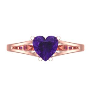 clara pucci 1.45ct heart cut solitaire split shank natural amethyst 4-prong classic statement ring 14k rose gold for women size 9.75