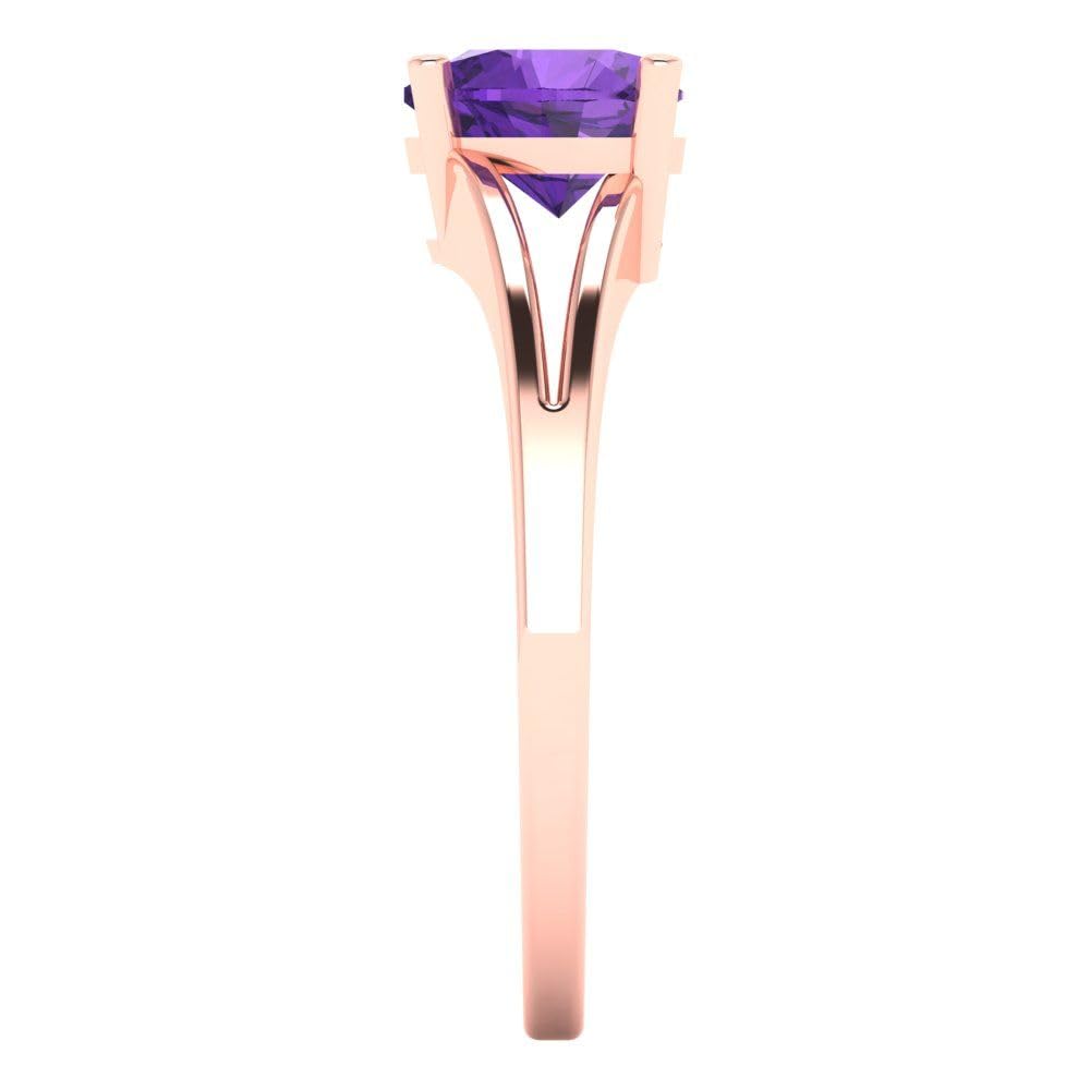 Clara Pucci 1.45ct Heart Cut Solitaire split shank Natural Amethyst 4-Prong Classic Statement Ring 14k Rose Gold for Women Size 9.75