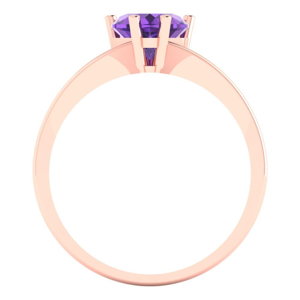 Clara Pucci 1.45ct Heart Cut Solitaire split shank Natural Amethyst 4-Prong Classic Statement Ring 14k Rose Gold for Women Size 9.75