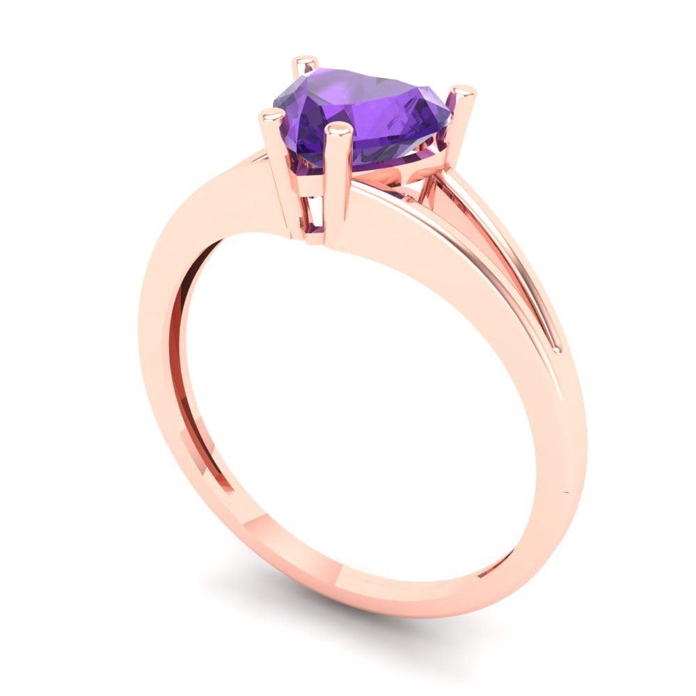 Clara Pucci 1.45ct Heart Cut Solitaire split shank Natural Amethyst 4-Prong Classic Statement Ring 14k Rose Gold for Women Size 9.75