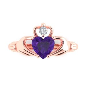 clara pucci 1.49ct heart cut irish celtic claddagh solitaire amethyst designer wedding bridal art deco anniversary ring 14k rose gold