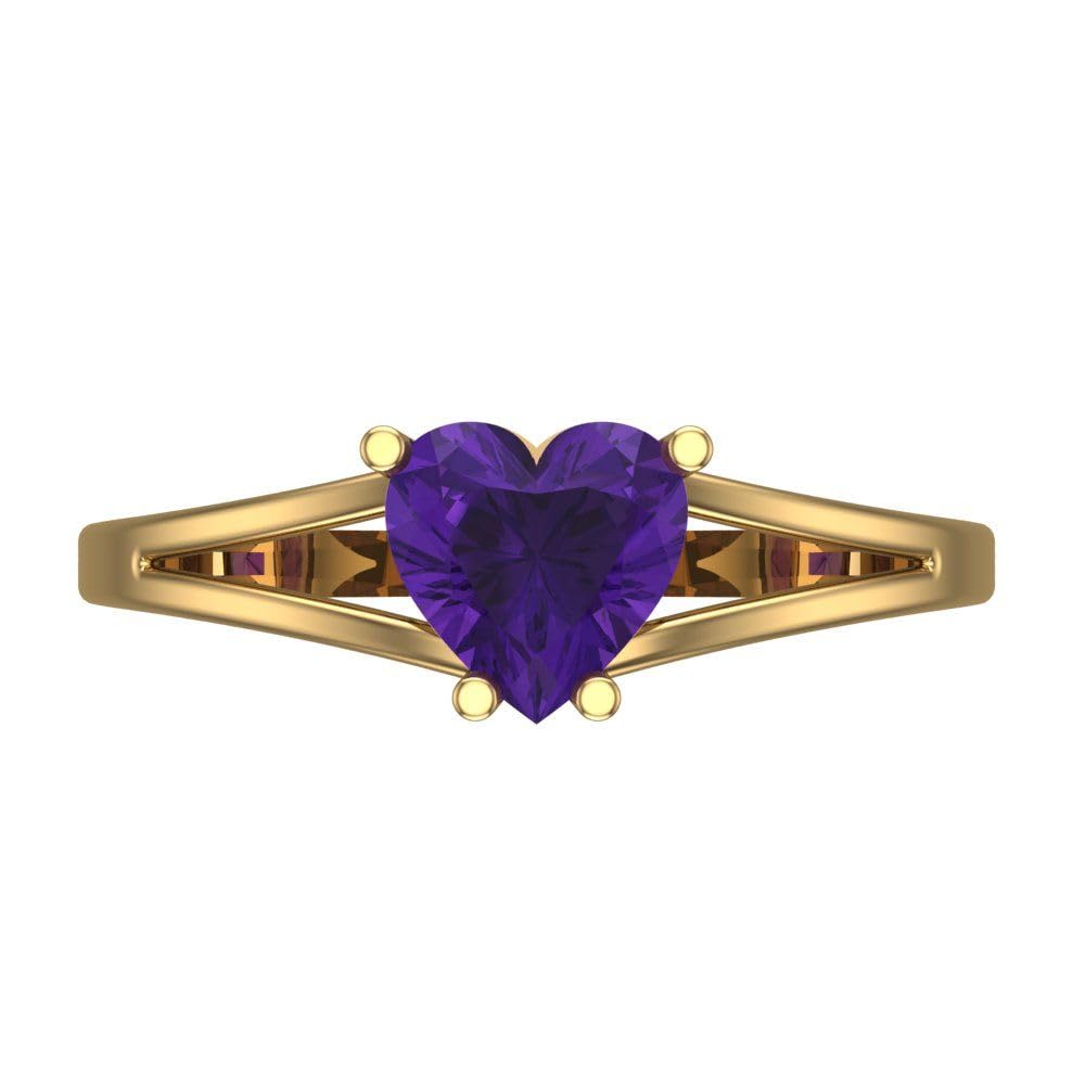 Clara Pucci 1.50 ct Heart Cut Solitaire split shank Natural Amethyst Bridal Designer Anniversary Engagement Ring 14k Yellow Gold