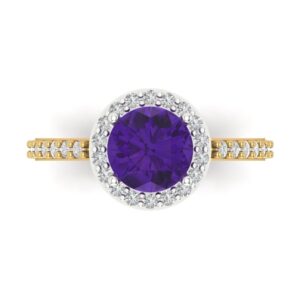 clara pucci 2.37ct round cut solitaire halo natural amethyst gemstone designer modern statement accent ring 14k yellow & white gold