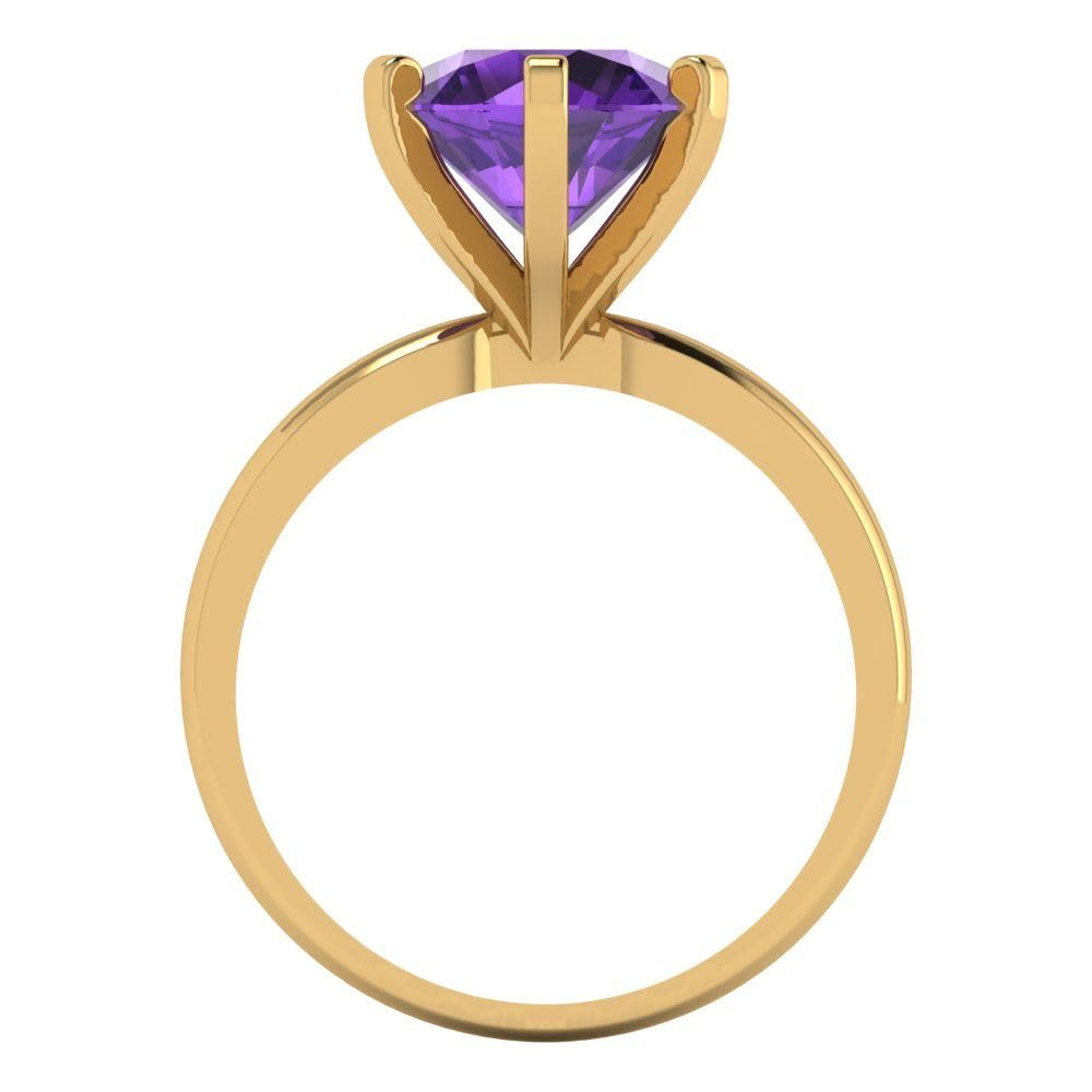 Clara Pucci 2.95ct Round Cut Solitaire Natural Amethyst Excellent 6-prong Classic Designer Statement Ring Real 14k Yellow Gold for Women