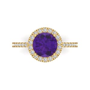 clara pucci 1.79ct round cut solitaire halo natural amethyst proposal designer wedding anniversary bridal accent ring 14k yellow gold