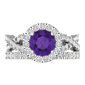 clara pucci 2.34 carat round shape halo solitaire natural amethyst engagement wedding anniversary bridal ring band set 14k white gold 6.5