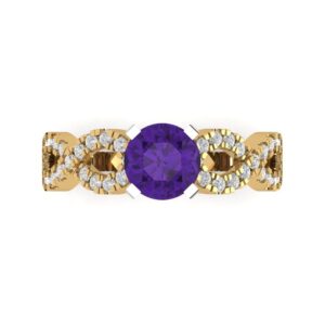 clara pucci 1.32ct round cut solitaire natural purple amethyst gemstone designer modern statement with accent ring solid 14k 2 tone gold