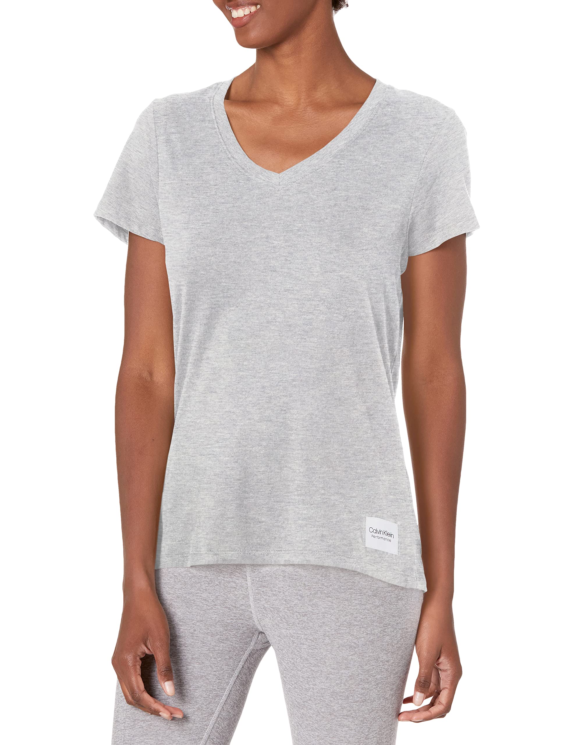 Calvin Klein Women's V-Neck T-Shirt, Pearl, X-Small