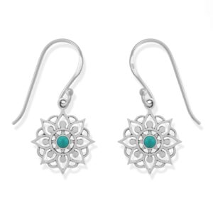 boma jewelry sterling silver turquoise lotus flower dangle earrings