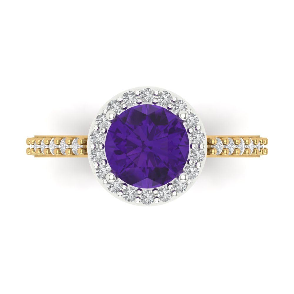 Clara Pucci 2.34ct Round Cut Solitaire Halo Amethyst Proposal Designer Wedding Anniversary Bridal ring 14k Yellow & White Gold 9.25