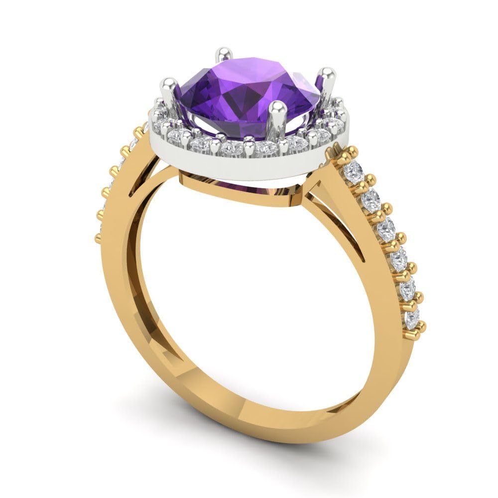 Clara Pucci 2.34ct Round Cut Solitaire Halo Amethyst Proposal Designer Wedding Anniversary Bridal ring 14k Yellow & White Gold 9.25