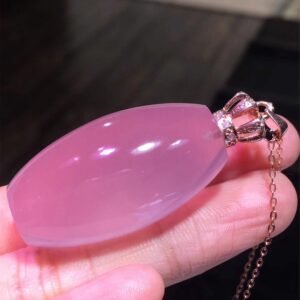 Muko Gemstone Genuine Natural Rose Quartz Pink Crystal Barrel Women Pendant 34x19mm AAAAA