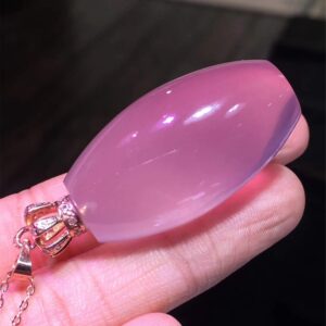 Muko Gemstone Genuine Natural Rose Quartz Pink Crystal Barrel Women Pendant 34x19mm AAAAA