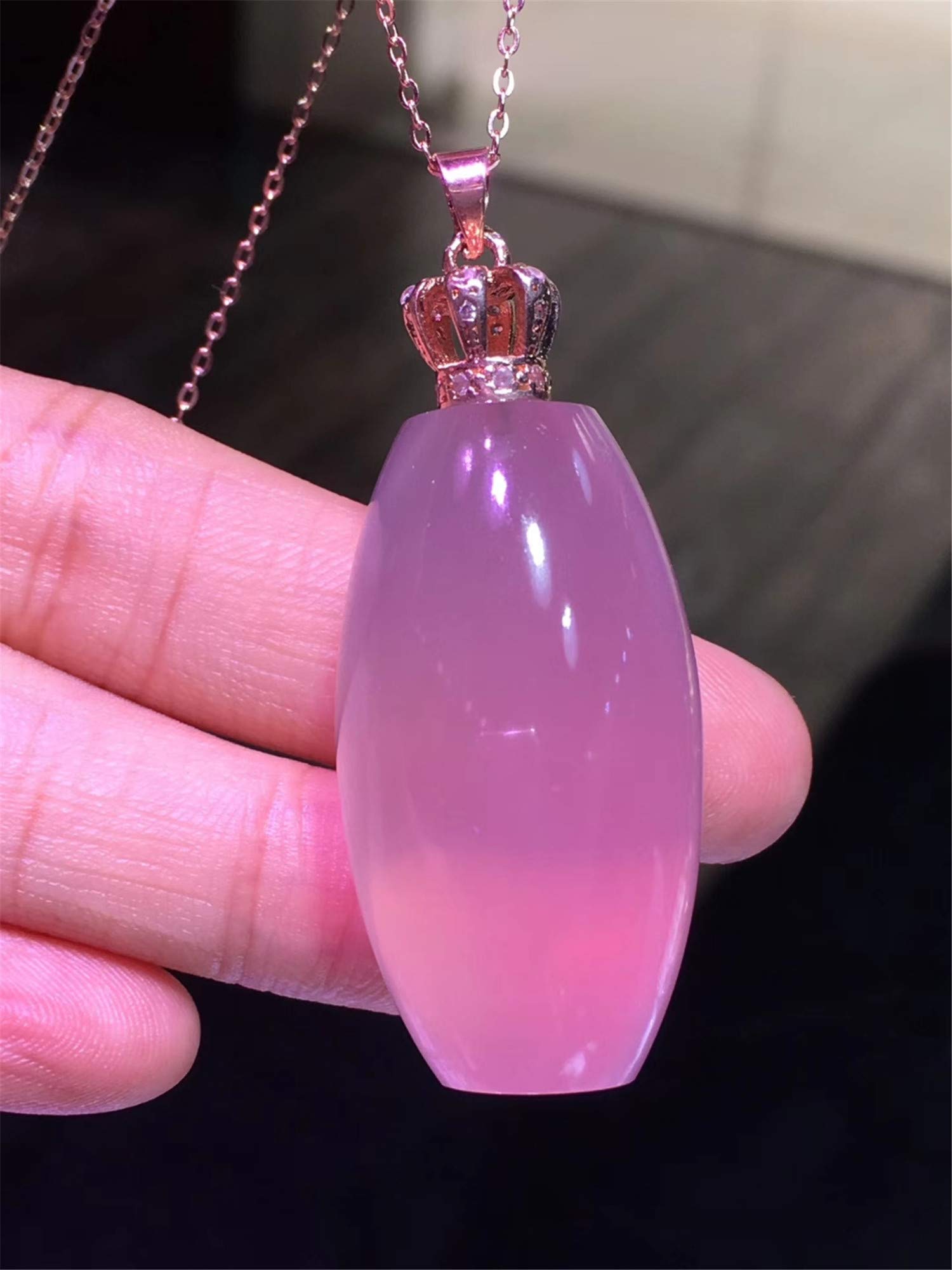 Muko Gemstone Genuine Natural Rose Quartz Pink Crystal Barrel Women Pendant 34x19mm AAAAA