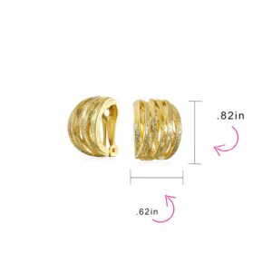 Fashion Open Criss Cross Basket Weave Wide Half Hoop Clip On Earrings For Women Non Pierced Ears Matte Gold Plated