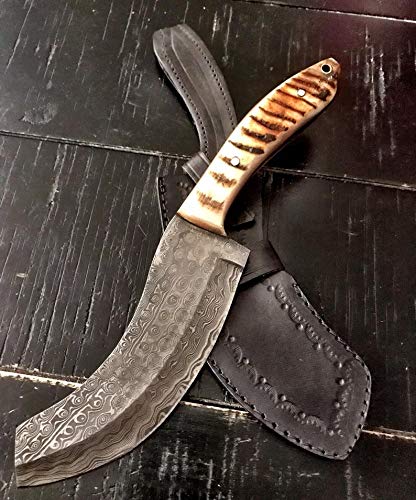 Damascus Knife 11.5" Tactical Knife 100% Hand Forged Full Tang Hunting Knife with Ram Horn Handle Perfect for Camping, Hunting, Indoor, Outdoor Activities