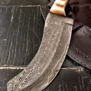 Damascus Knife 11.5" Tactical Knife 100% Hand Forged Full Tang Hunting Knife with Ram Horn Handle Perfect for Camping, Hunting, Indoor, Outdoor Activities