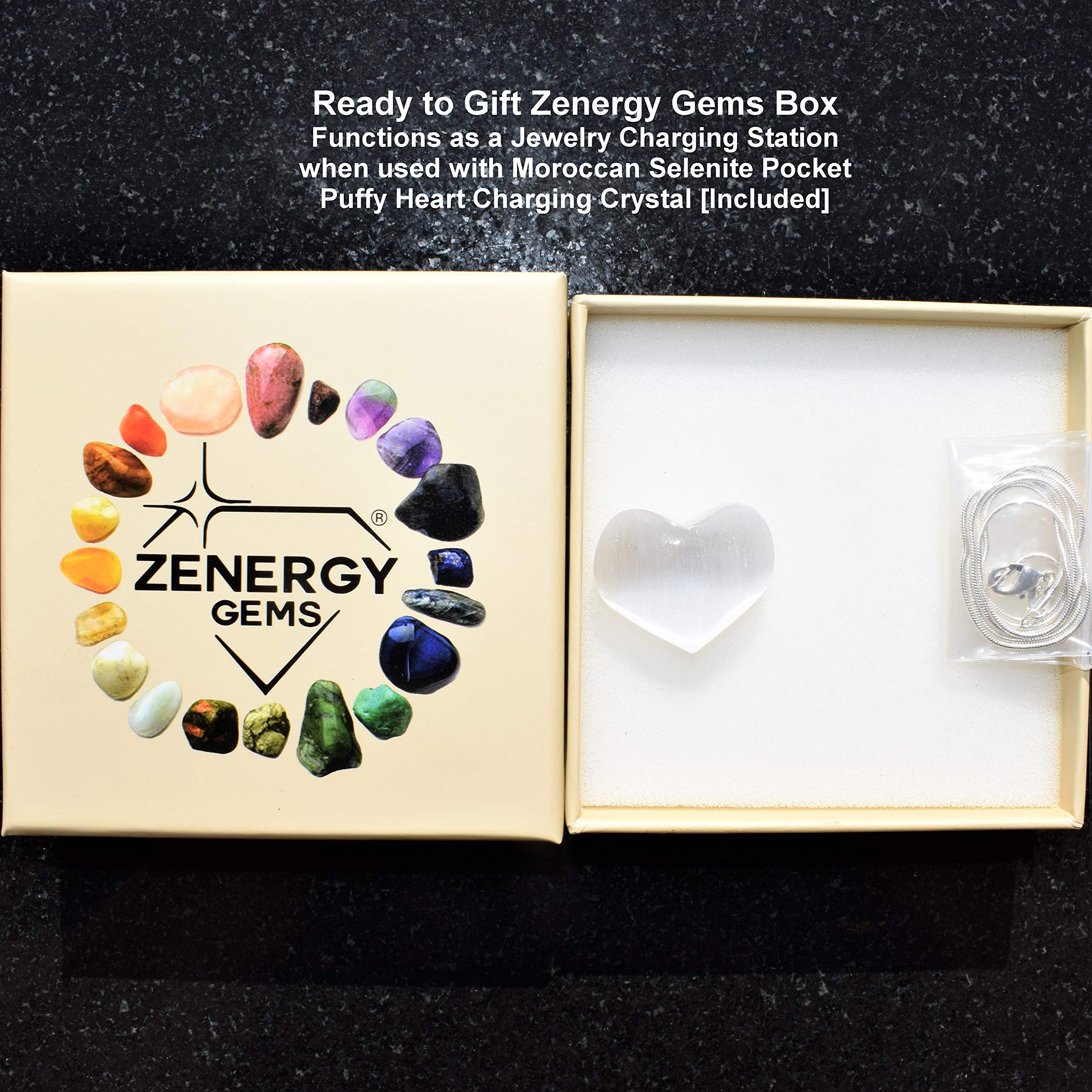 Zenergy Gems Charged Natural Almandine Garnet Hexoctahedral Crystal Pendant + 20" Silver Plated Chain + Selenite Charging Heart [Included]