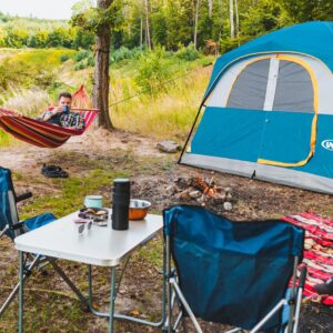 UNP Tents for Camping 6 Person Waterproof Windproof Easy Setup,Double Layer Cabin Tents with 1 Mesh Door & 5 Large Mesh Windows -10'X9'X78in(H) Blue