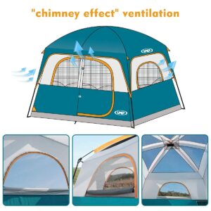 UNP Tents for Camping 6 Person Waterproof Windproof Easy Setup,Double Layer Cabin Tents with 1 Mesh Door & 5 Large Mesh Windows -10'X9'X78in(H) Blue