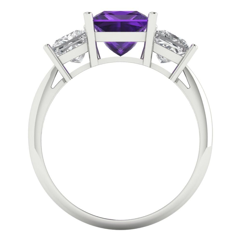 Clara Pucci 3.0 ct Princess Cut 3 Stone Solitaire Natural Amethyst gemstone Designer Anniversary Bridal Engagement Ring 14k White Gold