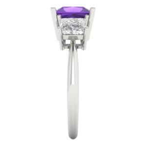 Clara Pucci 3.0 ct Princess Cut 3 Stone Solitaire Natural Amethyst gemstone Designer Anniversary Bridal Engagement Ring 14k White Gold