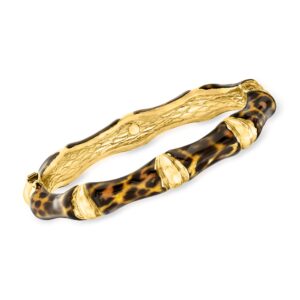 ross-simons italian leopard-print enamel bamboo-style bangle bracelet in 18kt gold over sterling. 8 inches