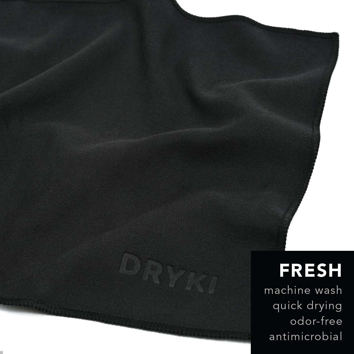 DRYKI Sweat Absorbing Handkerchiefs - The Original Sport Microfiber Hankies for Wicking Sweat from Hands, Face, Body (Classic Black, 5 Pack)