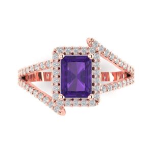 2.10ct emerald cut solitaire halo criss cross natural amethyst designer anniversary bridal engagement ring 14k rose gold 10.75