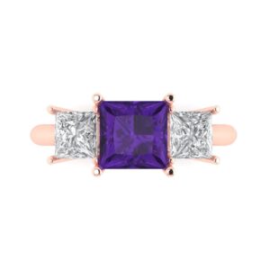 clara pucci 3.0 ct princess cut 3 stone solitaire natural amethyst gemstone designer anniversary bridal engagement ring 14k rose gold