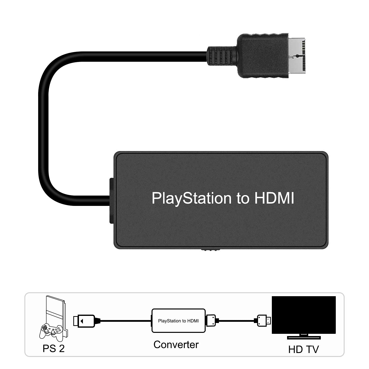 Azduou PS2 to HDMI Converter, HDMI Cable for PlayStation 2/ PlayStation 3 Console. Connecting PS2/ PS3 to HDTV with True Ypbpr HD Signal Output (100% Improve Video Quality)