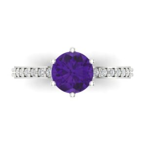 clara pucci 1.96 ct round cut solitaire natural amethyst gemstone designer anniversary bridal accent engagement ring 14k white gold 3.5