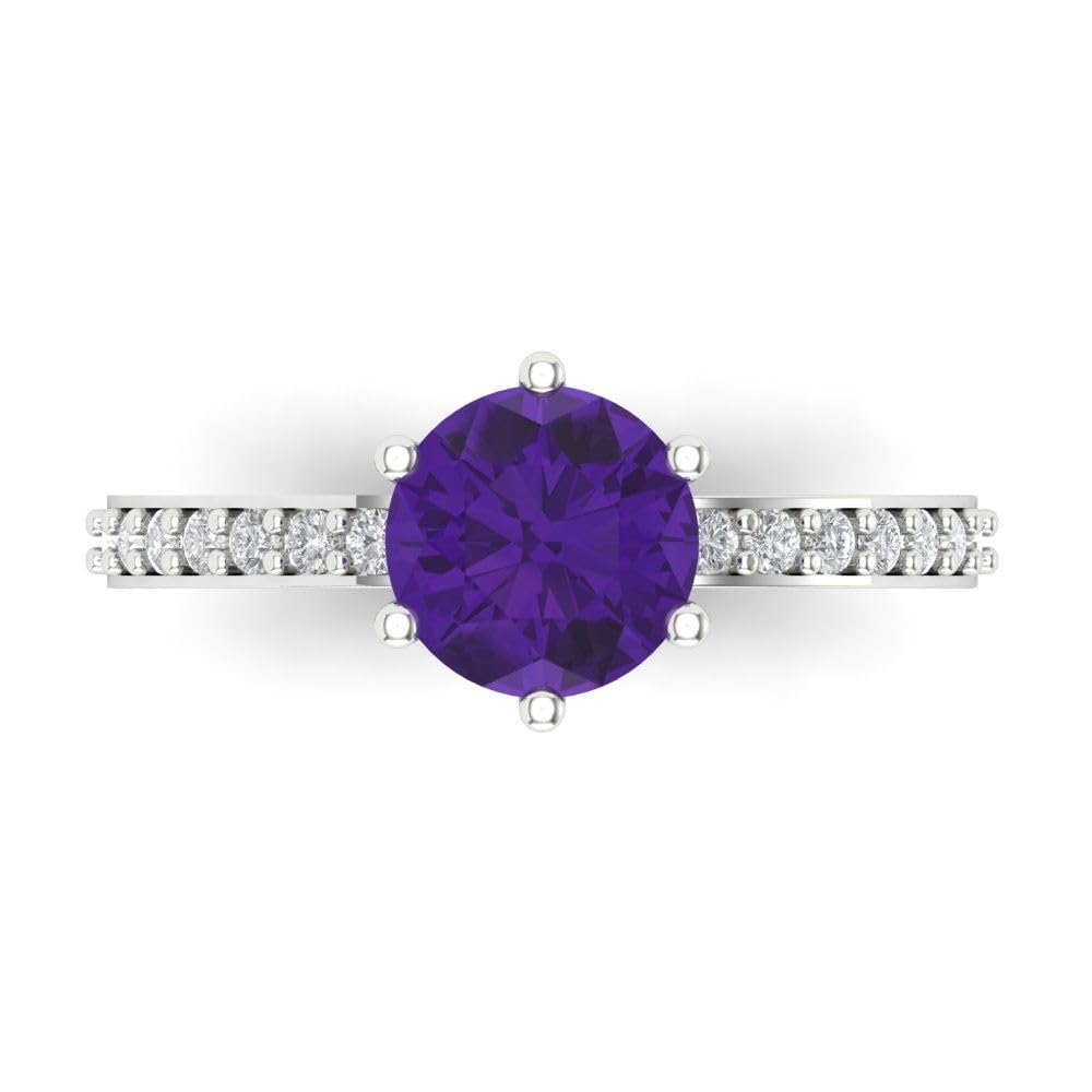 Clara Pucci 1.96 ct Round Cut Solitaire Natural Amethyst gemstone Designer Anniversary Bridal accent Engagement Ring 14k White Gold 3.5