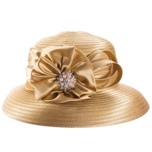 lawliet women satin ribbon dress church couture bridal wedding occasion hat a585 (gold)