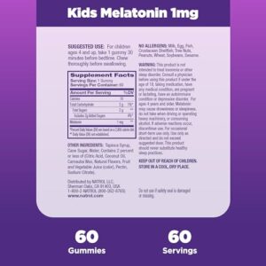 Natrol Kids Melatonin 1mg, Supplement for Restful Sleep, Sleep Gummies for Children, 60 Raspberry-Flavored Melatonin Gummies, 60 Day Supply