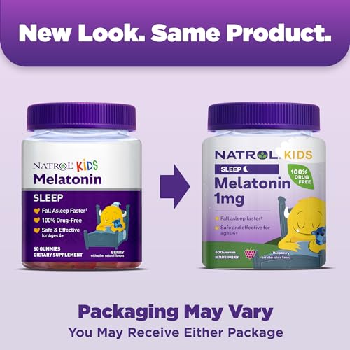 Natrol Kids Melatonin 1mg, Supplement for Restful Sleep, Sleep Gummies for Children, 60 Raspberry-Flavored Melatonin Gummies, 60 Day Supply