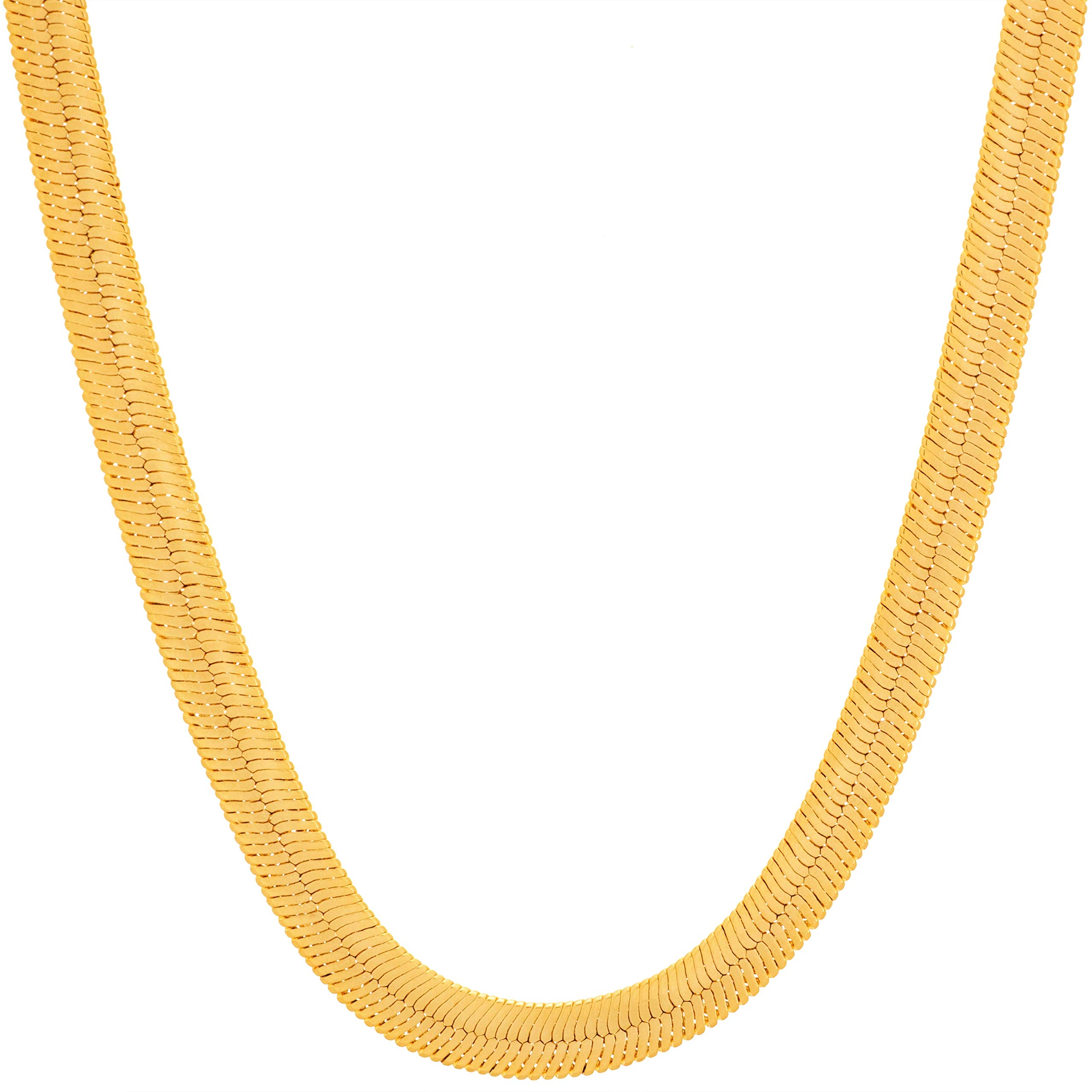 LIFETIME JEWELRY 5mm Flexible Herringbone Chain Necklace 24k Real Gold Plated (18 inches, Gold)