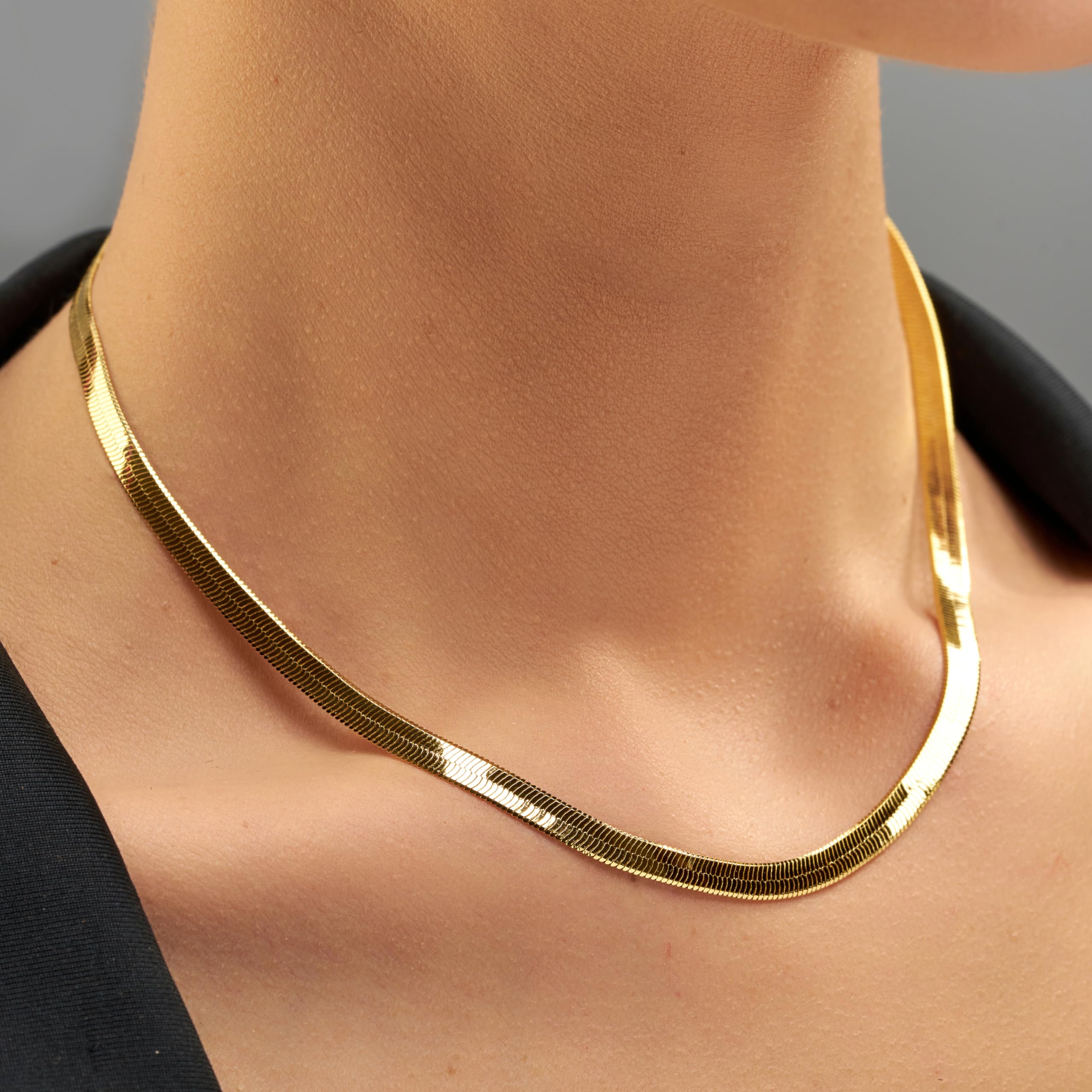 LIFETIME JEWELRY 5mm Flexible Herringbone Chain Necklace 24k Real Gold Plated (18 inches, Gold)