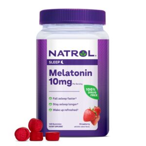 natrol 10mg melatonin gummies, sleep support for adults, melatonin supplements for sleeping, 140 strawberry-flavored gummies, 70 day supply