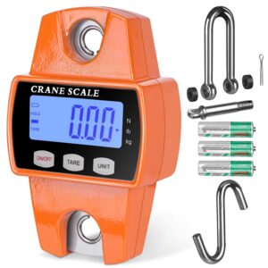 romech 660lb digital hanging scale with cast aluminum case, handheld 300kg mini crane scale with hooks for farm hunting fishing outdoor (orange)