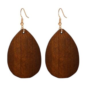 smalllove wooden hoop earrings for women retro black african bohemian wood teardrop geometric lightweight dangle drop earrings (dark brown)