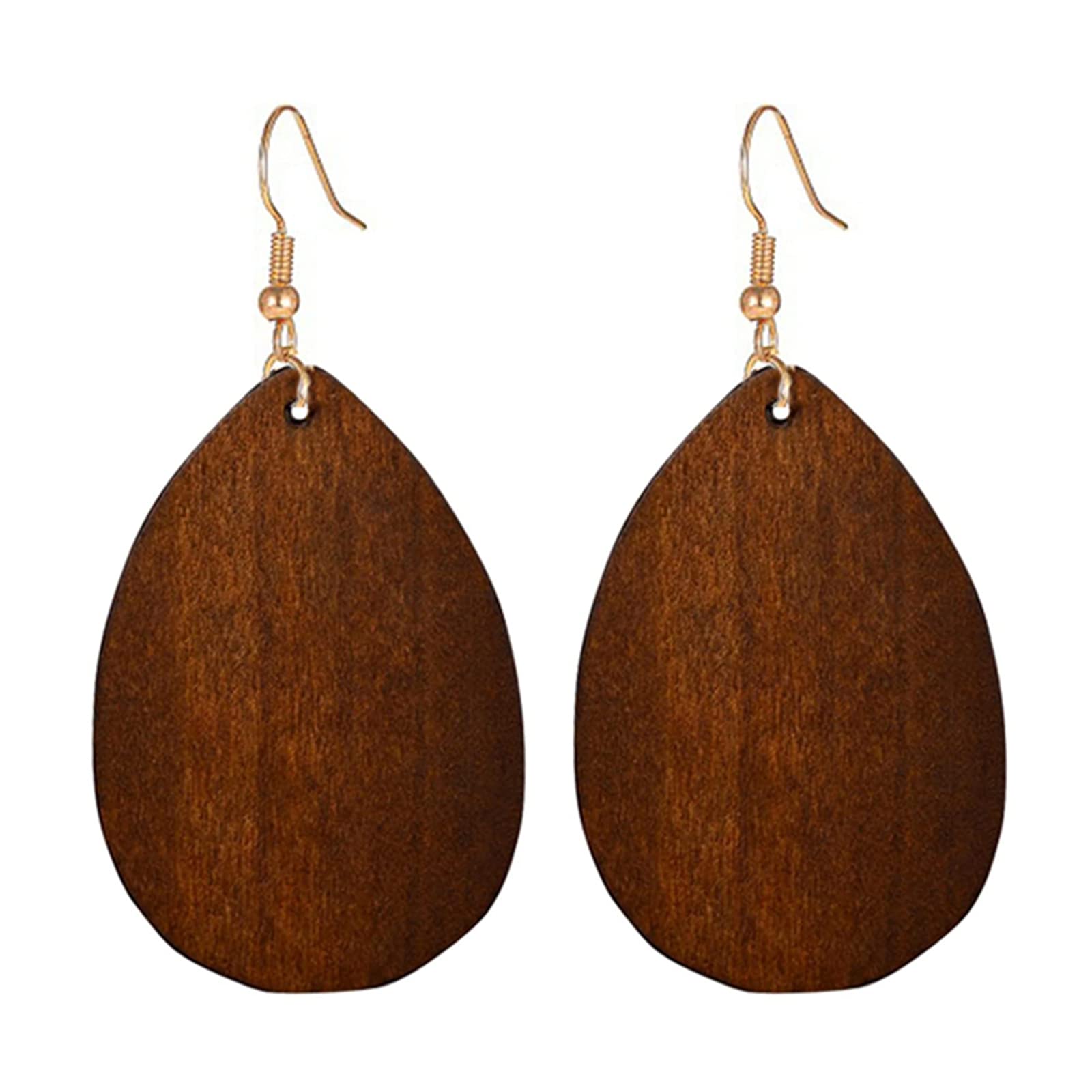 SMALLLOVE Wooden Hoop Earrings for Women Retro Black African Bohemian Wood Teardrop Geometric Lightweight Dangle Drop Earrings (Dark Brown)