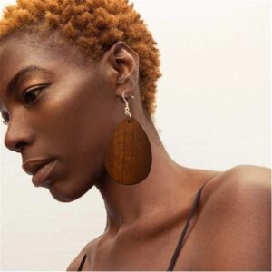 SMALLLOVE Wooden Hoop Earrings for Women Retro Black African Bohemian Wood Teardrop Geometric Lightweight Dangle Drop Earrings (Dark Brown)