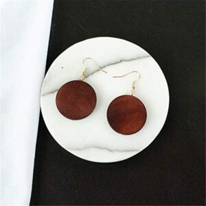 SMALLLOVE Wooden Earrings for Women Vintage African Bohemian Ethnic Wood Big Round Circle Geometric Lightweight Dangle Drop Hook Earrings (Dark brown)