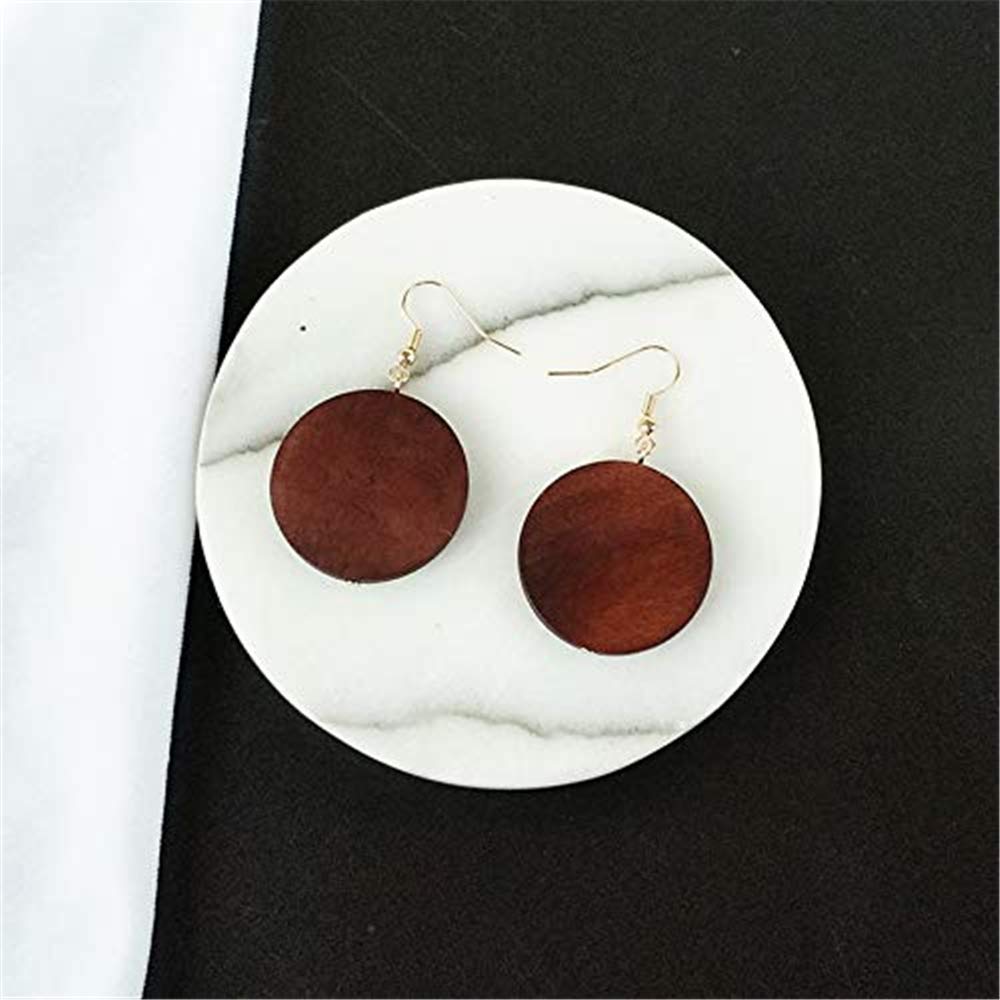 SMALLLOVE Wooden Earrings for Women Vintage African Bohemian Ethnic Wood Big Round Circle Geometric Lightweight Dangle Drop Hook Earrings (Dark brown)