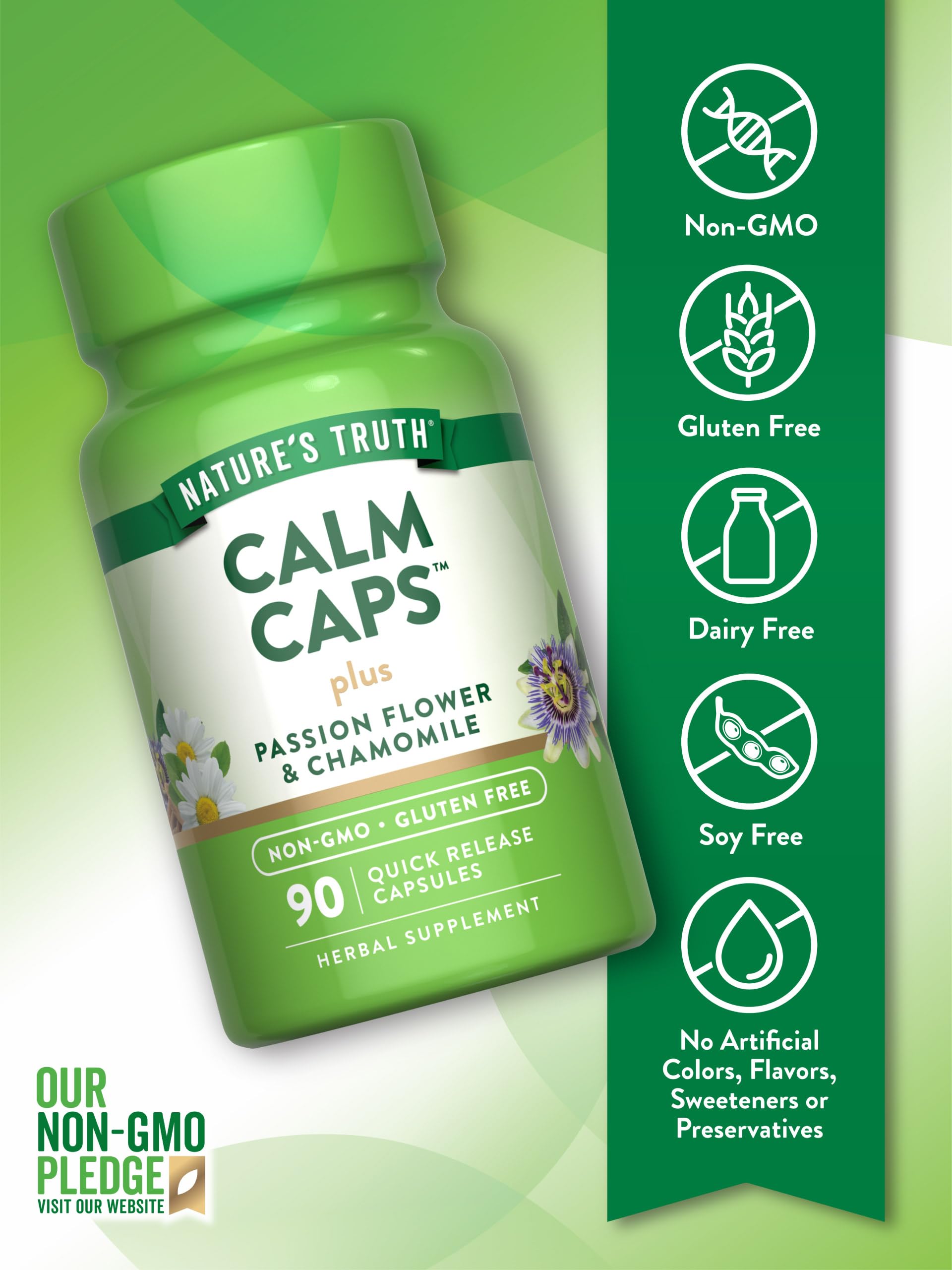 Nature's Truth Calm Caps | 90 Capsules | with Passion Flower and Chamomile | Non-GMO, Gluten Free Supplement