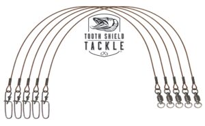 tooth shield tackle 5 pack 90 lb 12" premium 49 strand wire musky leaders muskie pike leader ball bearing swivel stay-lok snap