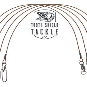 Tooth Shield Tackle 5 Pack 90 lb 12" Premium 49 Strand Wire Musky Leaders Muskie Pike Leader Ball Bearing Swivel Stay-Lok Snap