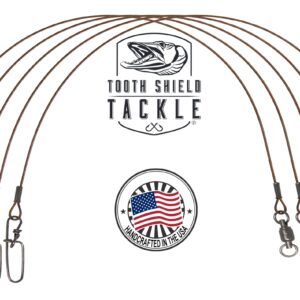 Tooth Shield Tackle 5 Pack 90 lb 12" Premium 49 Strand Wire Musky Leaders Muskie Pike Leader Ball Bearing Swivel Stay-Lok Snap